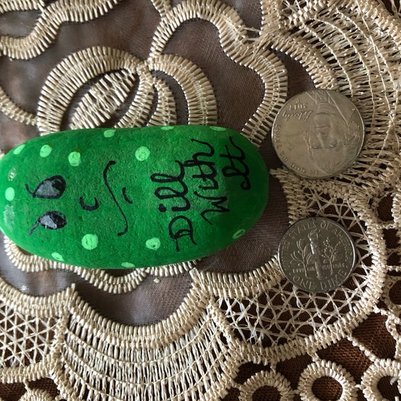 Hand Crafted | Accents | Handpainted Just Dill With It Pickle Rock ...